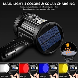 MIXILIN Rechargeable Spotlight, 1000,000 Lumens Handheld Hunting Flashlight Led Spot Light with Cob Light and Solar Panels, Lightweight and Super Bright Spotlight for Hunting Boating Camping