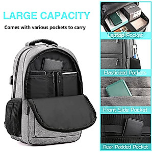 Laptop backpack For School College Student Travel Business Hiking Fit With Usb Charging Port Water Resistant 15.6 Inch (Light Grey)