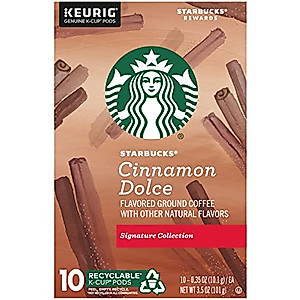 Starbucks Flavored Ground Coffee K-Cup Pods, Cinnamon Dolce, Flavored Ground Coffee Signature Collection, Recyclable K-Cups, 10 K-Cup Pods/Box (Pack of 2 Boxes)