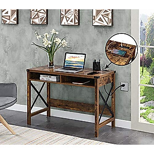 Convenience Concepts Durango Desk with Charging Station, 42", Barnwood/Black