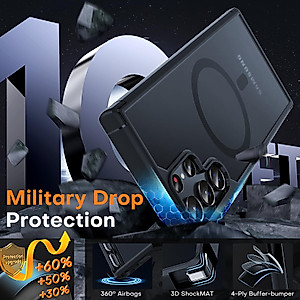 TOCOL for Samsung Galaxy S22 Ultra Case Magnetic, [Wireless Charging Compatible ][Military Drop Protection] Translucent Matte Back Cover for S22 Ultra, Black