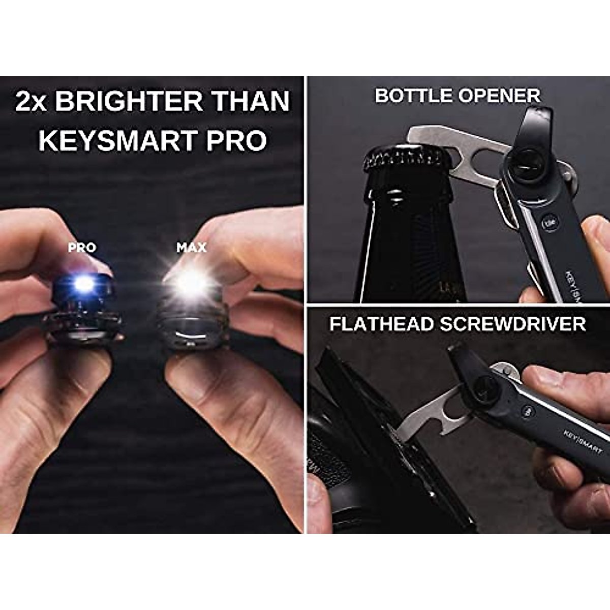 KeySmart Max - Compact Trackable Key Organizer w LED Flashlight and Tile Bluetooth Key Finder Technology (up to 14 Keys, Steel Gray) Bundle with KeySmart Pro (up to 10 Keys, Black)