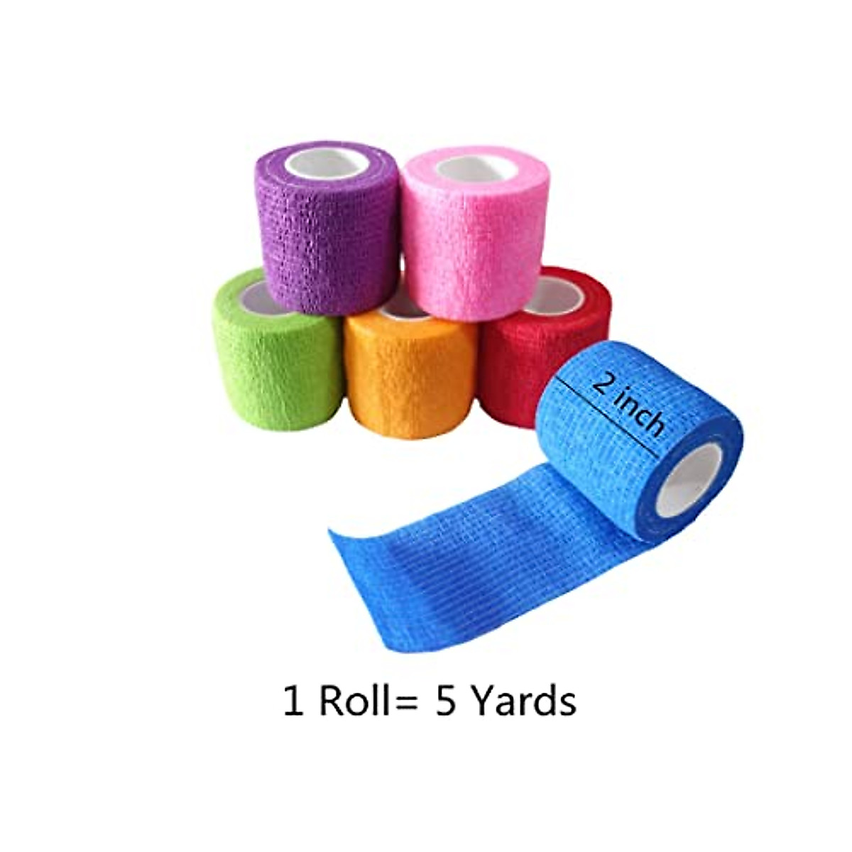 Transun Moo 6 Pack 2" x 5 Yards Self Adhesive Bandage Wrap Breathable Cohesive Vet Wrap for Pets, Elastic Self-Adherent Tape for Sports, Wrist, Ankle (Mixed Colors)