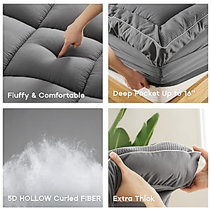 SONIVE Pillow-Top Mattress Topper Ultra Thick Fluffy Soft Topper Box Quilted pad Breathable Noiseless Hotel Quality with Premuim 1000gsm Alternative Filling, Grey Full