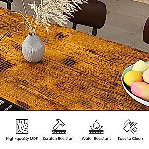 AWQM Bar Table and Chairs Set Industrial Counter Height Pub Table with 4 Chairs Bar Table Set 5 Pieces Dining Table Set Home Kitchen Breakfast Table, PU Upholstered Stools with Backrest, Rustic Brown