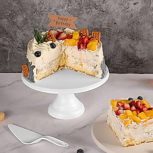 ECOWAY Round Cake Stand 9.84 Inch with Cake Spatula, White Bamboo Cupcake Stand, Dessert Display Plates for Snacks and Cookies, Candy Dish for Birthday Parties, Weddings, Baby Shower and Other Events