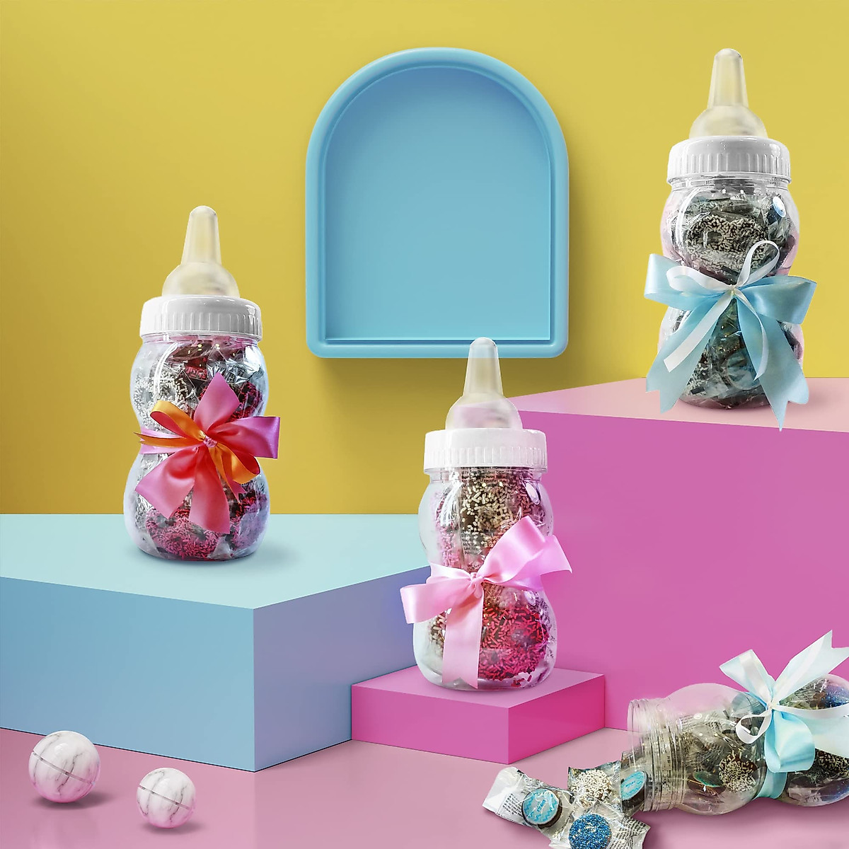 Baby Bottles for Baby Shower Game - 24Pcs Plastic Baby Bottles for Baby Shower Decorations Mini Baby Bottles for Baby Shower Decor - 4.15 inch Baby Bottle for Baby Shower Game Small Baby Bottles