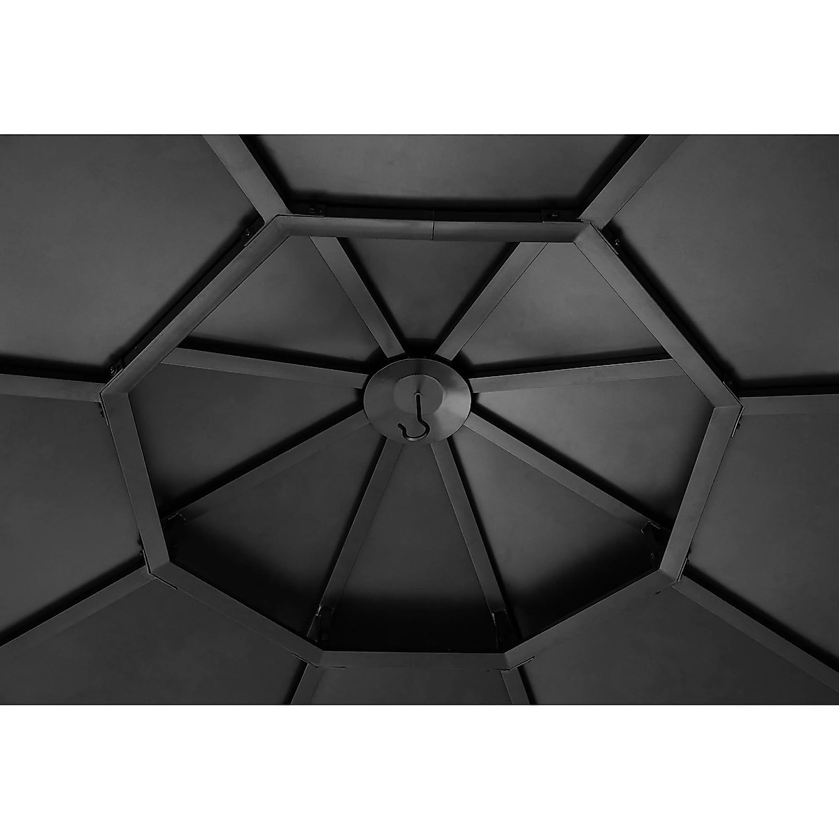 Sunjoy Ion Collection 13 x 13 ft. Cedar Framed Octagon Wood Gazebo with Brown Double Tiered Steel Hardtop Roof and Ceiling Hook for Garden, Backyard Shade