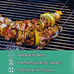 Stainless Steel Flexible Skewers Set of 2 - Metal Kebab BBQ Skewers – Perfect for Closed Lid BBQ Grilling Or *Ninja type grills