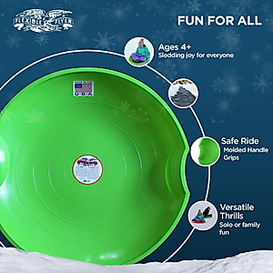 Flexible Flyer Flying Saucer 26 Inch Round Plastic Sled Snow Toy, 1 Person Winter Sled with Hand Grips for Kids and Adults, Ages 4 Years and Up, Green