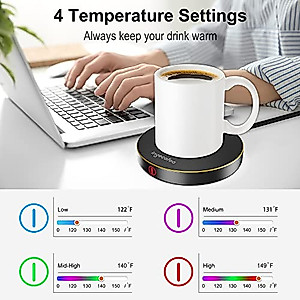 Coffee Mug Warmer for Desk Auto Shut Off, Ingecafea Coffee Cup Warmer for Desk Use 4 Temperature Settings & 4 Hours Auto Shut Off Large Heated Hot Plate for Beverage Tea Coffee Milk (Round)