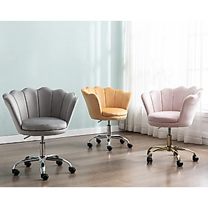 CIMOTA Desk Chair Velvet Task Chair Home Office Chair Adjustable Swivel Rolling Vanity Chair with Wheels for Adults Teens Bedroom Study Room, Light Pink