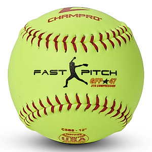Champro Game ASA Fastpitch .47 COR, 375 Compression, Poly Synthetic Cover, Red Stiches (Optic Yellow, 12-Inch), Pack of 12