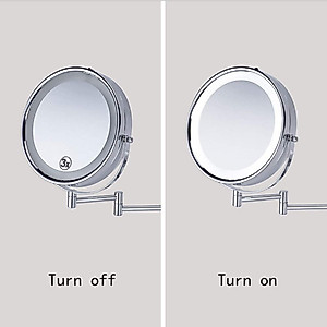 SUuim Bathroom Mirrors Wall Mounted Makeup with LED Lights Double Side Extending Folding Round 6 Inch 5X Magnification