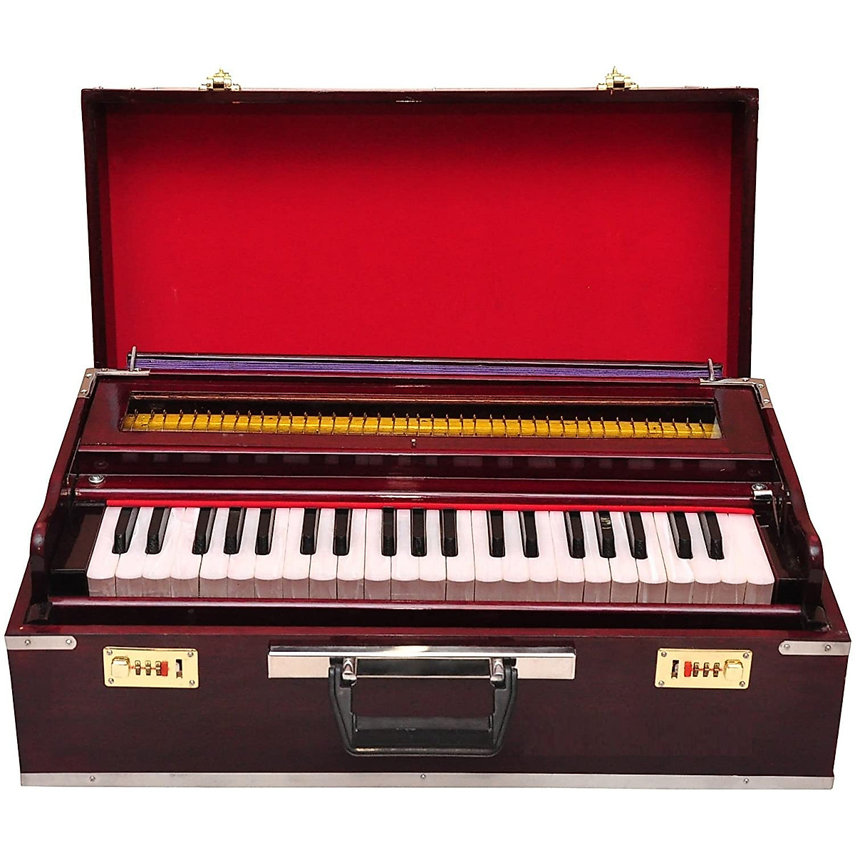 Original Superbrass American Pinewood 9-Stopper 3½ Octaves Portable Folding Indian Harmonium with Special Reeds + Fiberglass Case