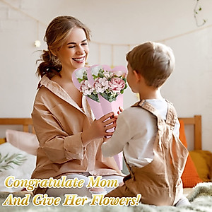 Teling 18 Pcs Single Flower Sleeve Love Heart Floral Bouquet Bags Paper Flower Wrapping Box Waterproof Packaging Bag with Ribbons for Flower Florist Gift, Pink, Rose Gold, White, 7.1 x 18 Inch