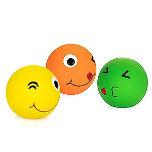 CHIWAVA 3 Pack 2.7'' Latex Squeaky Dog Toy Ball Smiley Face Round Balls Interactive Fetch Play for Medium Dogs