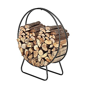 Knocbel 24 Inch Round Firewood Rack Indoor/Outdoor Log Rack Holder, Fireplace Wood Stacker for Patio Deck Firepit (Black)