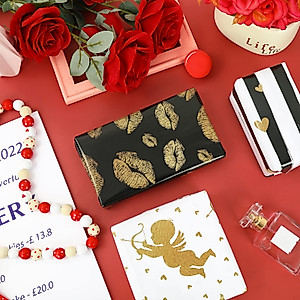 Whaline 12 Sheet Valentine's Day Wrapping Paper Black Gold White Heart Lip Print Wrapping Paper Love XoXo Art Paper for Wedding Anniversary Baby Shower Birthday Gift Packing, 20 x 28 Inch