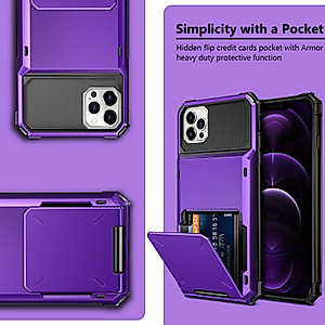 Vofolen Compatible with iPhone 12 Pro Max Case 5G Wallet 4-Card Slot Credit Card Holder Flip Hidden Pocket Dual Layer Hybrid TPU Bumper Armor Protective Hard Shell Back Cover (Purple)