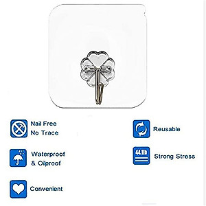 12Pcs/Set Transparent Seamless Self Adhesive Hook Load Bearing 13.2lb/6kg(Max) Waterproof and OilproofStrong Stick Hook Bathroom Kitchen Wall Hanger