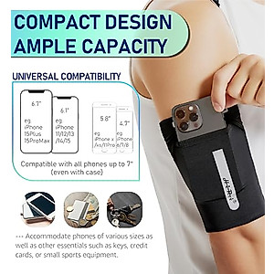 HiRui Running Armband Sleeve Universal Sports Armband Cell Phone Holder Armband for Exercise Workout, Compatible with iPhone 15/14/13/Plus/Pro Samsung Galaxy All Phones (M, Black)