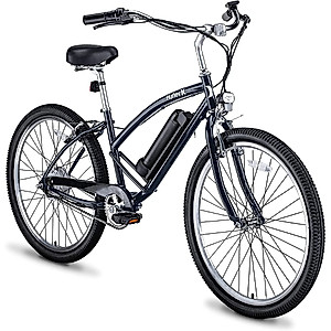 Hurley Electric Bikes Kickflip Beach Cruiser Single Speed E-Bike (Navy, Medium / 16 Fits 5'4"-6'1")