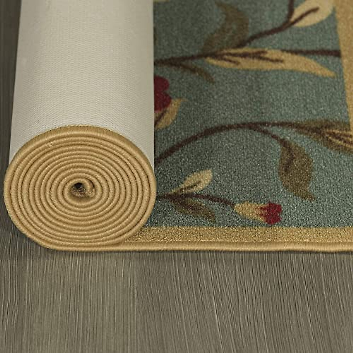 Machine Washable Floral Leaves Design Non-Slip Rubberback 3x10 Traditional Runner Rug for Hallway, Kitchen, Bedroom, Living Room, 2'7" x 9'10", Seafoam Green