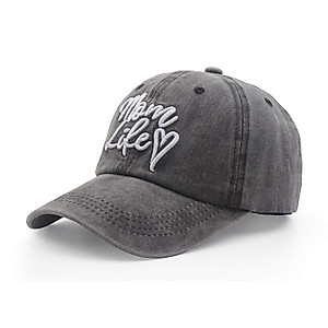 Splash Brothers Customized Mom Life Heart Embroidered Baseball Cap, Vintage Washed Distressed Adjustable Denim Hat for Women Mom Mama Grandma