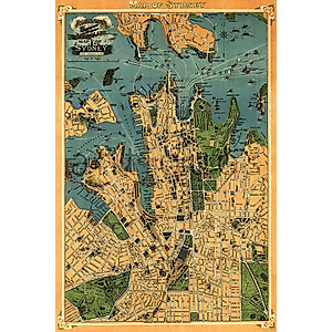 Antiguos Maps - Robinson's Aeroplane Map of Sydney Australia - Measures 24 in x 36 in (610 mm x 915 mm)