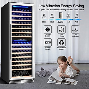 BODEGA Wine Cooler Refrigerator 24 Inch, 174 Bottle Dual Zone Wine Fridge with Double-Layer Tempered Glass Door and Temperature Memory Function,Built-in or Freestanding