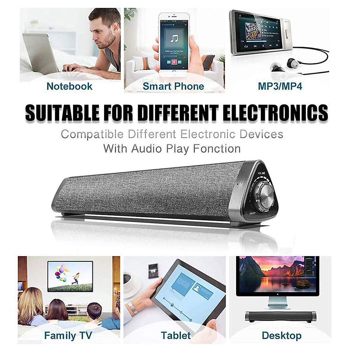 ASIYUN Sound Bar, Wired and Wireless Bluetooth 5.0 Audio Speaker Surround Sound Home Theater Built-in Subwoofers for TV/PC/Phones/Tablets with Remote Control (Support Device with AUX/RCA/USB Function)