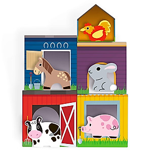Friendly Farm Match 'n Stack Nesting Blocks | 5 Barnyard Pals & Stackable Home Boxes | Wooden Animals Fit into Colorful Cube Shapes | Includes Chicken, Cow, Pig, Horse, and Rabbit | Classic Kids Toy