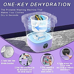Mini Washing Machine, Portable Washer Machine and Dryer Foldable, 11L Large Capacity, Small Washer Machine, Smart Laundry Machine for Baby Clothes, Underwear, Camping, RV, Travel, Purple
