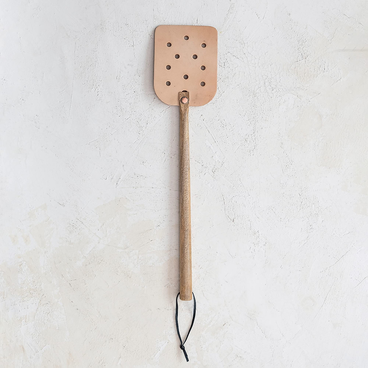 Creative Co-Op Modern Buffalo Leather Fly Swatter with Wood Handle, Natural