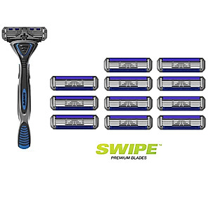 SWIPE Premium Men's 4-Blade Razor Kit (Flex Head Handle +12 Refills)