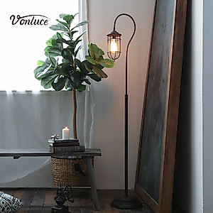 VONLUCE Rustic 62 inch Floor Lamp, Adjustable Lantern Lamp Head, 100W Industrial Farmhouse Standing Light, Nautical Vintage Brown Edison Stand Lamp with Antique Metal Shade for Living Room Bedroom