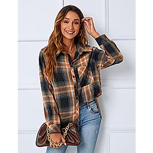 Blooming Jelly Womens Long Sleeve Shirts Flannel Plaid Tops 2023 Button Down Casual Fall Outfits Shacket(Large, Plaid)