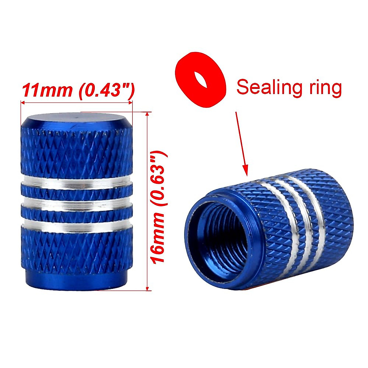 Senzeal 5X Aluminum Car Tire Valve Stem Caps Round Style Air Covers Blue