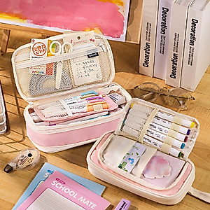 Big Capacity Pencil Cases Multi Compartment Pencil case Pencil Pouch Aesthetic Large for Girls Women, Portable Pencil case with Handle, Stationery Organizer Pen Bag with Zipper for College School Office