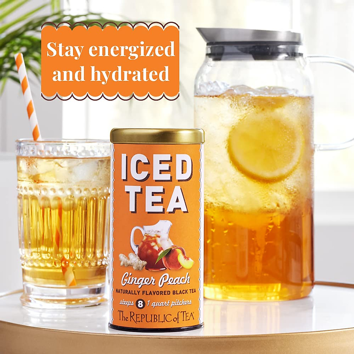 The Republic of Tea – Ginger Peach Black Iced Tea Bags, 8 Large Quart-Sized Iced Tea Pouches, Naturally Caffeinated