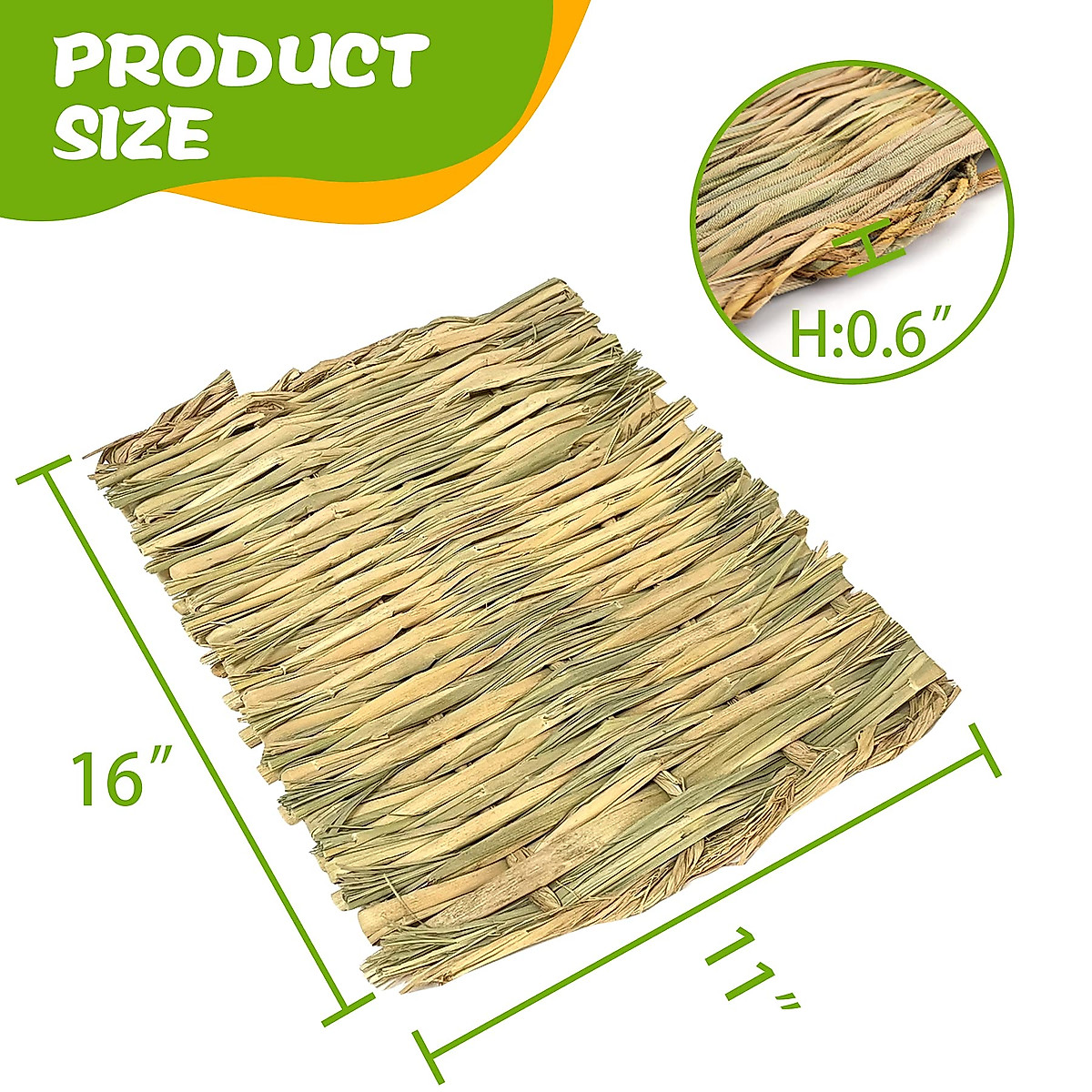 Hiflora Rabbit Grass Mats 6 Pack Bunny Bed Rabbit Toys Easy for Burrowing Natural Grass Scent Bunny Toys for Rabbits Indoor, Guinea Pig, Hamster, Hedgehog Comfortable and Cozy Environment