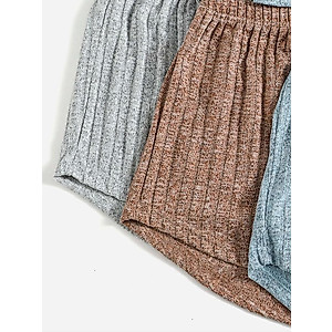 SheIn Women's 3 Sets Rib Knit Lounge Set Crop Cami Top and Tie Front Shorts Sleepwear Pajama Set Multicoloured Small