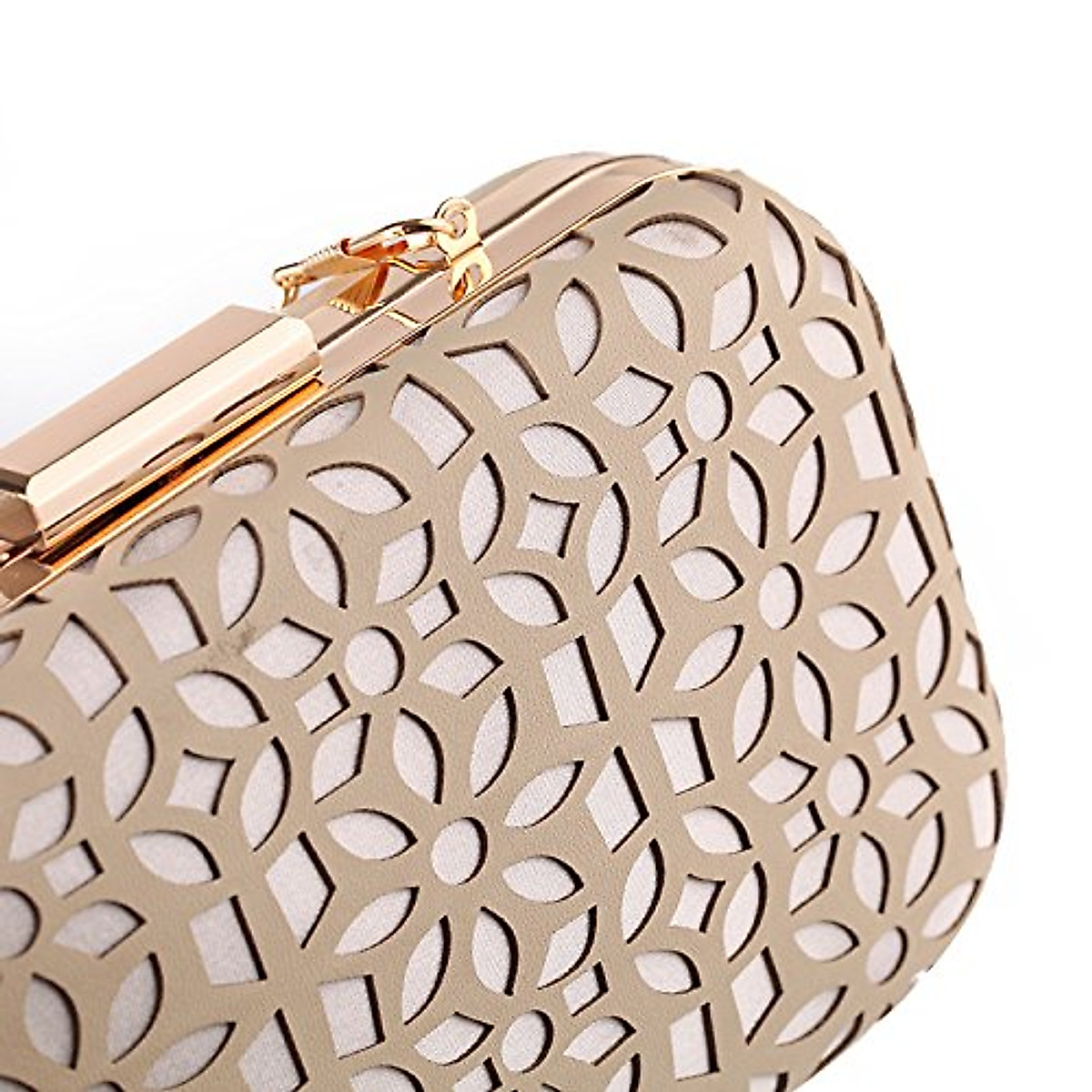 missfiona Womens Hollow Out PU Leather Evening Clutch Grab Bag Formal Occasion Wedding Party Handbag(Nude)