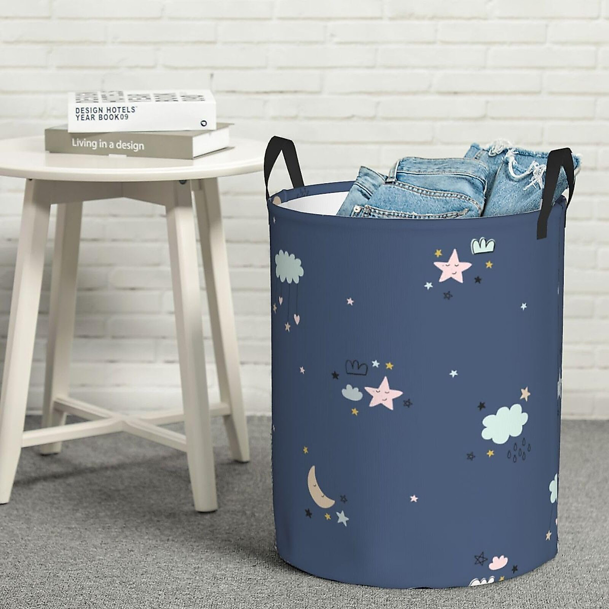 Cute Night Sky Nebula Large Laundry Basket 62L Round Collapsible Laundry Hamper Waterproof Nursery Hamper with Handles Portable Clothes Hamper Foldable Nursery Storage Basket Bedroom Toy Bin