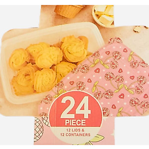 COOK WITH COLOR 24 PIECE PLASTIC RECTANGULAR FOOD CONTAINERS, 12 LIDS & 12 CONTAINERS CAPACITY 33.8 OZ (1L) 9 X 6 X 2 (CHERRIES)