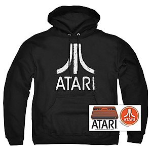 Popfunk Atari Video Game Console Retro Logo Pullover Hoodie Sweatshirt & Stickers, Black (XX-Large)