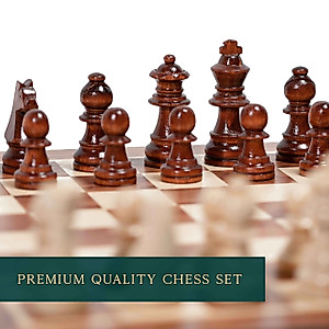 Nekko Premium Wooden Chess Sets for Adults & Kids, Handcrafted Polished Wooden Chess Pieces, 12 Inch Foldable Chess Board, Easy Carry Wooden Chess Set