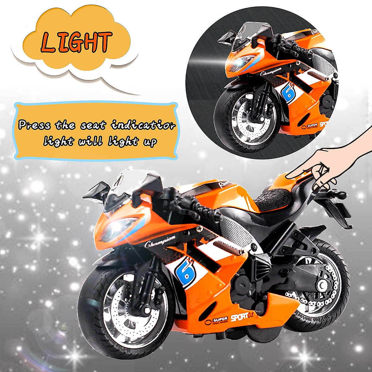Motorcycle Toy,with Light and Music Toys Motorcycle Diecast Models, Toy Motorcycles for Boys,Toy Motorcycle for Kids 3-9 (Orange)
