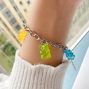 Essencedelight Bear Bracelets Adjustable Chain Bracelets Candy Color Resin Gummy Bear Charm Bracelet Adorable Gift for Women